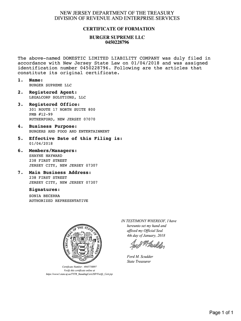 Certificate Of Formation Nj 2020 2022 Fill And Sign Printable 
