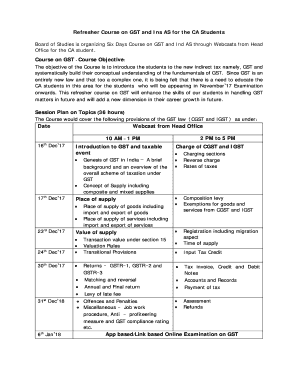 Fillable Online Refresher Course on GST and Ins AS for the CA Students Fax Email Print - pdfFiller