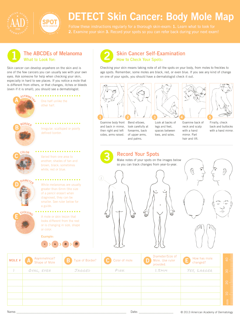 Fillable Online DETECT Skin Cancer: Body Mole Map Fax Email Print ...