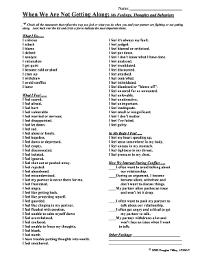 Fillable Online When We Are Not Getting Along: My Feelings, Thoughts ...