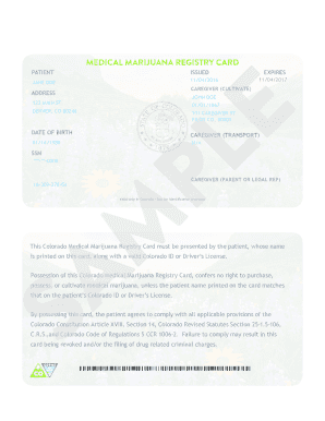 Fillable Online MEDICAL MARIJUANA REGISTRY CARD Fax Email Print - pdfFiller