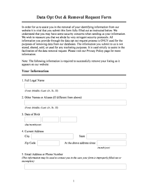Fillable Online Data Opt Out & Removal Request Form Fax Email Print ...