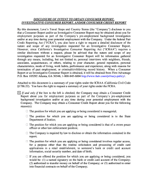Fillable Online DISCLOSURE OF INTENT TO OBTAIN CONSUMER REPORT, Fax ...