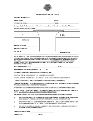 Fillable Online DRIVEWAY/SIDEWALK APPLICATION Fax Email Print - pdfFiller