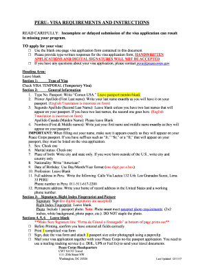Fillable Online files peacecorps PERU- VISA REQUIREMENTS AND ...