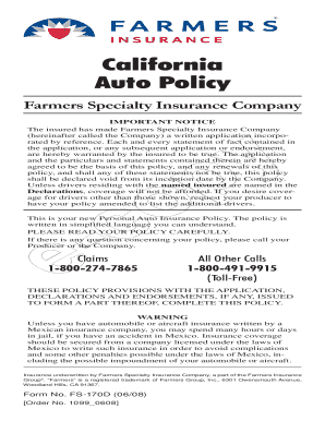 Farmers Specialty Insurance - Fill Online, Printable, Fillable, Blank ...