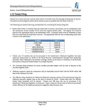 Fillable Online medicaid ms 12 Timely Filing Fax Email Print - pdfFiller
