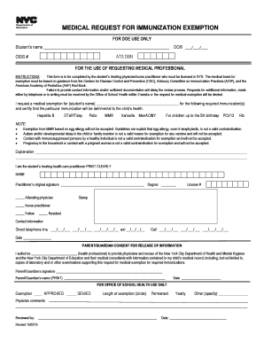 Fillable Online schools nyc Medical Request for Immunization Exemption ...