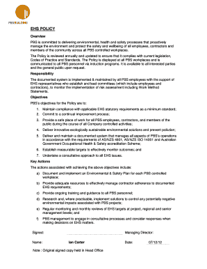 Fillable Online EHS POLICY Fax Email Print - pdfFiller