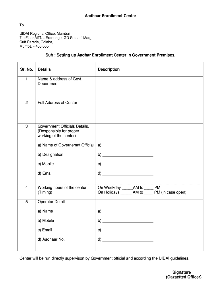 Fillable Online Aadhaar Enrollment Center Fax Email Print - pdfFiller