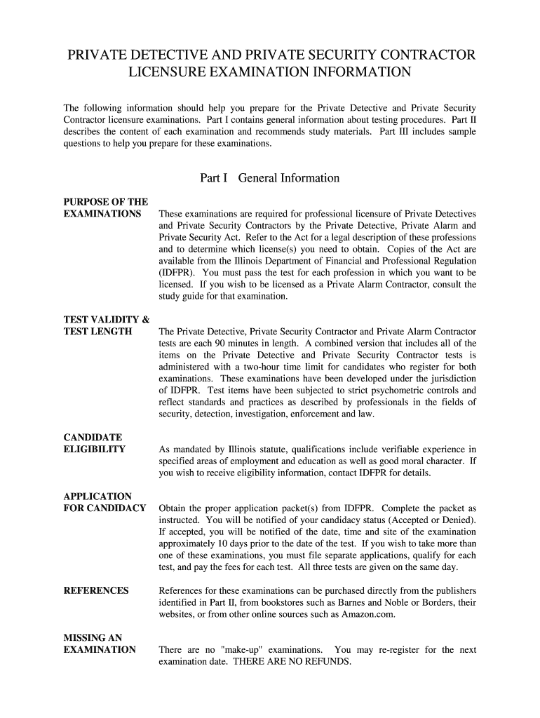 Fillable Online PRIVATE DETECTIVE AND PRIVATE SECURITY CONTRACTOR Fax ...