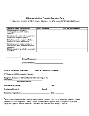 Fillable Online Chiropractic Clinical Preceptor Evaluation Form Fax ...