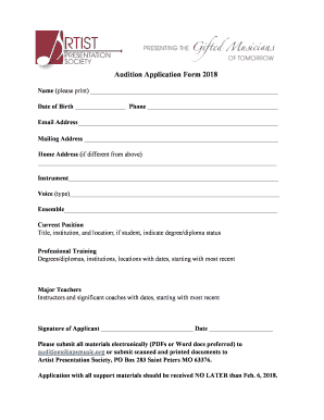 Fillable Online Audition Application Form 2018 Fax Email Print - pdfFiller