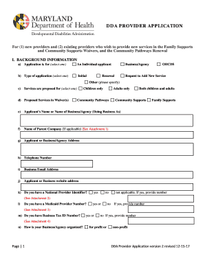 Fillable Online DDA PROVIDER APPLICATION Fax Email Print - pdfFiller