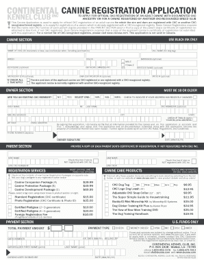 Fillable Online CANINE REGISTRATION APPLICATION Fax Email Print - pdfFiller