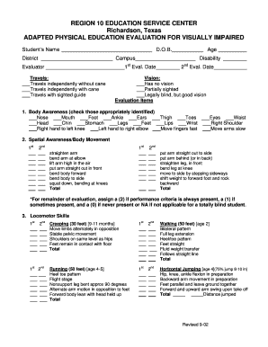 Fillable Online ADAPTED PHYSICAL EDUCATION EVALUATION FOR VISUALLY ...