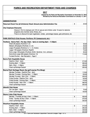 Fillable Online PARKS AND RECREATION DEPARTMENT FEES AND CHARGES Fax ...