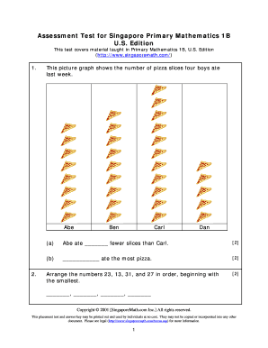 Fillable Online Assessment Test for Singapore Primary Mathematics 1B ...