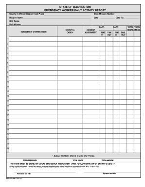 Fillable Online mil wa EMERGENCY WORKER DAILY ACTIVITY REPORT Fax Email ...