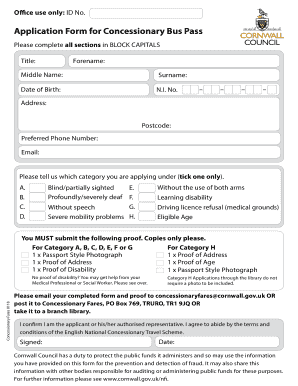 Fillable Online Application Form for Concessionary Bus Pass Fax Email ...