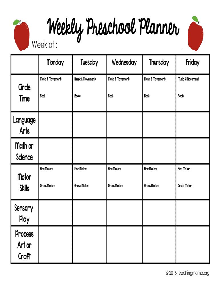 Printable Weekly Lesson Plan Template For Preschool Printable Templates