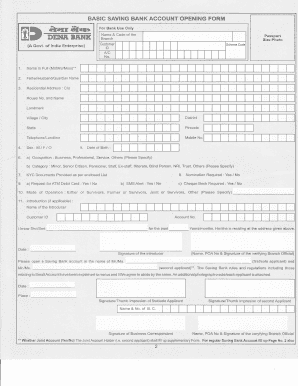 Fillable Online BASIC SAVING BANKACCOUNT OPENING FORM Fax Email Print ...