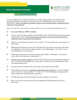 Fillable Online Thesis Submission Checklist Fax Email Print - pdfFiller