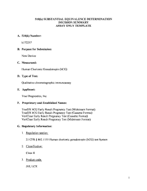 Fillable Online 510(k) Substantial Equivalence Determination Decision ...