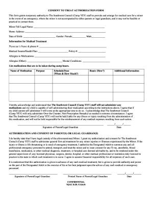 Fillable Online CONSENT TO TREAT AUTHORIZATION FORM Fax Email Print - pdfFiller