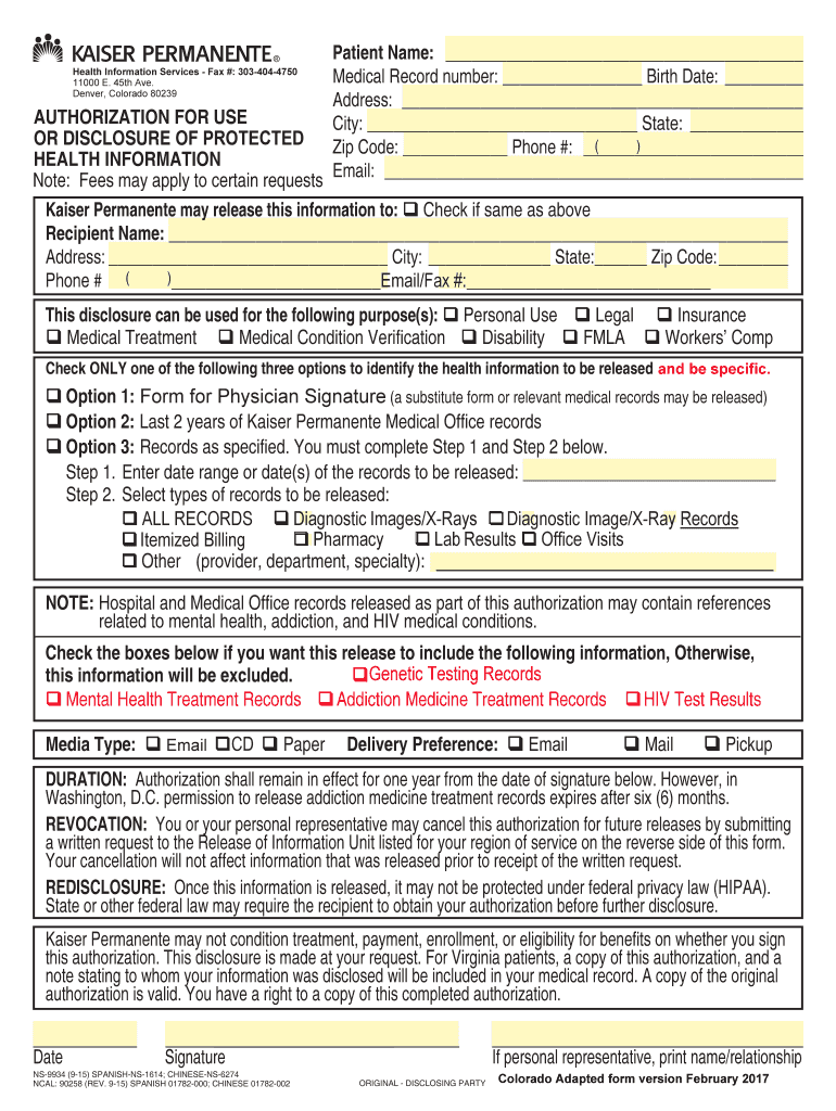 Fillable Online Getting care in Kaiser Permanente service areas (PDF ...