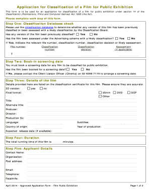 Fillable Online Application for Classification of a Film for Public ...