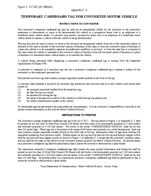Fillable Online ftp txdot temporary cardboard tag for converted motor ...