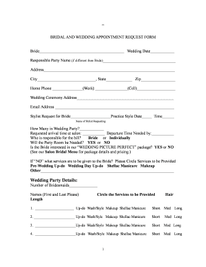 Fillable Online BRIDAL AND WEDDING APPOINTMENT REQUEST FORM Fax Email ...