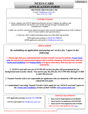 Fillable Online NEXUS program - NEXUS US Customs and Border Protection ...