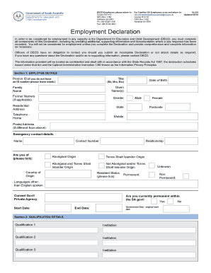 Fillable Online VL233 - Employment Declaration. HR Form Fax Email Print ...