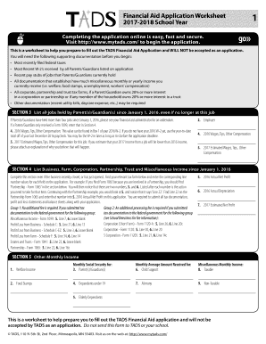 Fillable Online Financial Aid Application Worksheet Fax Email Print ...
