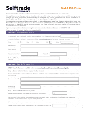 Fillable Online Bed & ISA Form - Selftrade Fax Email Print - pdfFiller