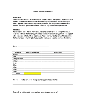 Fillable Online Grant Budget Template.docx Fax Email Print - pdfFiller