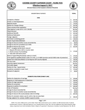 Fillable Online COCHISE COUNTY SUPERIOR COURT - FILING FEES Effective ...