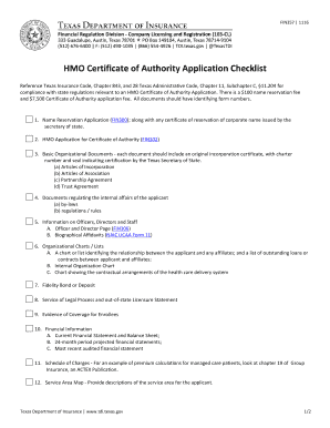 Fillable Online HMO Certificate of Authority Application Checklist Fax ...