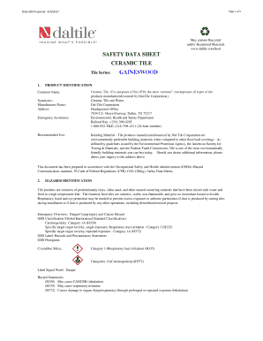 Fillable Online SAFETY DATA SHEET CERAMIC TILE GAINESWOOD Fax Email ...