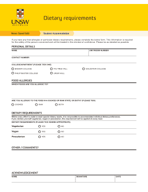 Fillable Online If you have any food allergies or particular dietary ...