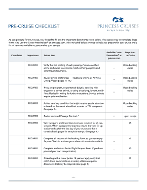 Fillable Online PRE-CRUISE CHECKLIST Fax Email Print - pdfFiller