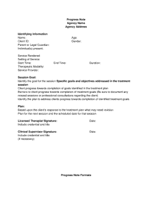 Fillable Online Progress Note Agency Name Agency Address Identifying ...