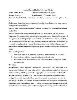 Fillable Online Lesson Plan Modified for Gifted and Talented Fax Email ...