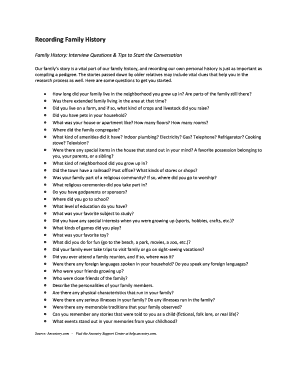Fillable Online Family History: Interview Questions & Tips to Start the ...