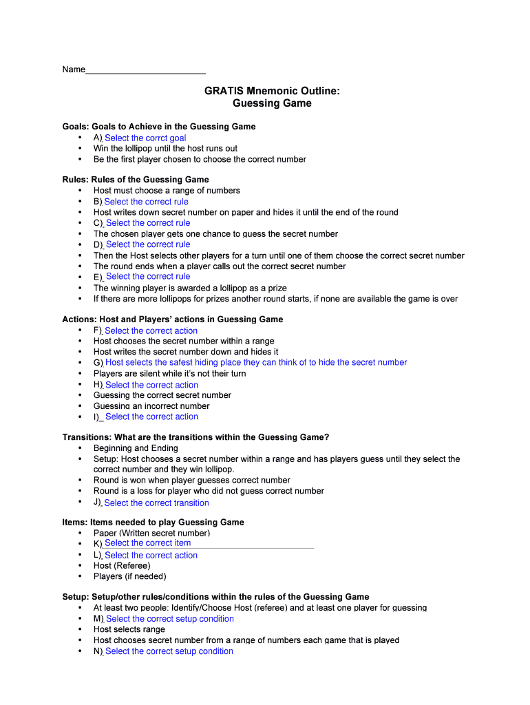 Fillable Online Guessing Game Template Fax Email Print - pdfFiller
