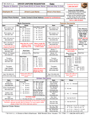Fillable Online DRIVER UNIFORM REQUISITION Fax Email Print - pdfFiller