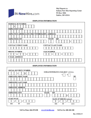 Fillable Online employer information - Indiana New Hire Reporting ...