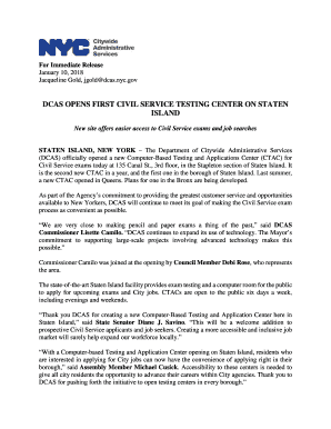 Fillable Online dcas opens first civil service testing center on staten ...